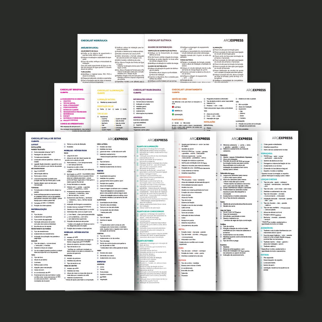 [COMBO] 11 Blocos de Checklists ArqExpress – Club ArqExpress